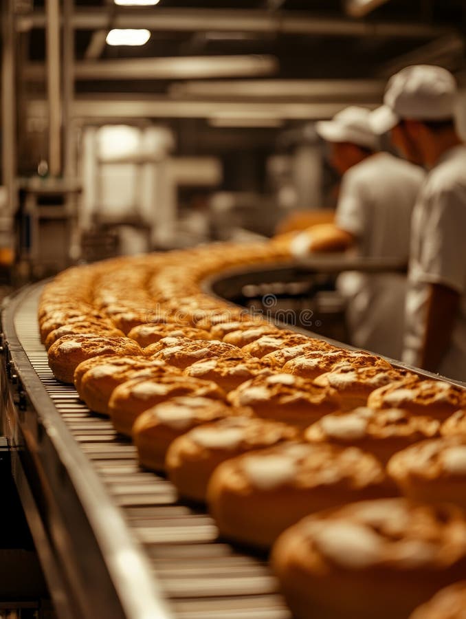 Industrial Bread Production Line in a Bakery Setting. Stock Photo ...