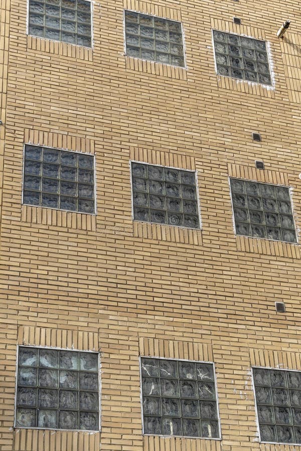 Industrial Brick Wall with Glass Blocks in the Windows Stock Photo ...