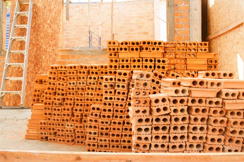 Industrial Bricks at Construction Site Stock Photo - Image of ...
