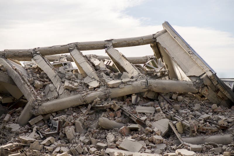Collapsed and Destroyed Concrete Industrial Building Isolated on White ...