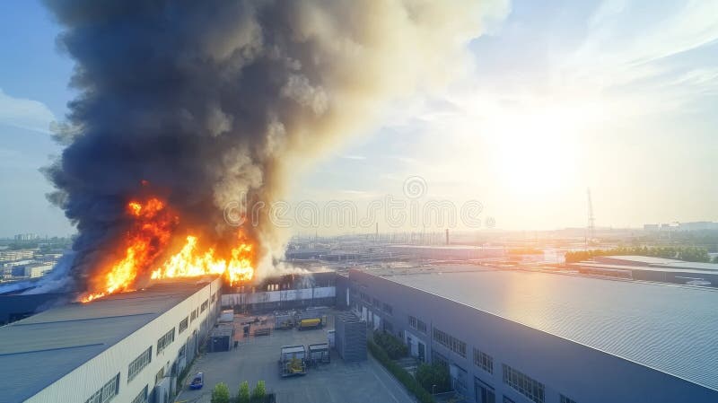 Industrial Building Fire Intense Flames Smoke and Emergency Response ...