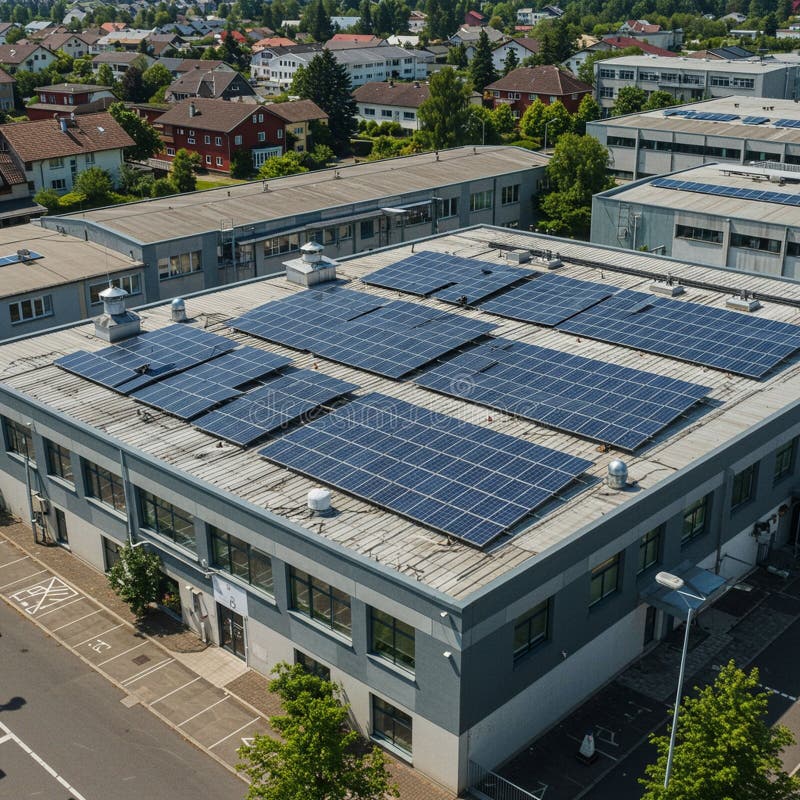 Industrial Building with a Flat Roof Covered in Solar Panels. Panels ...