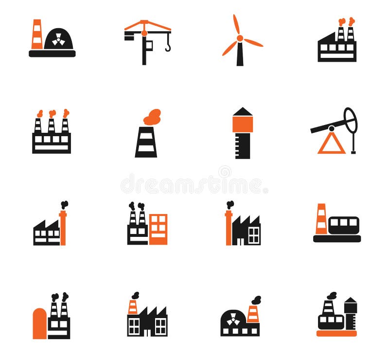 Industrial Building Icon Set Stock Illustration - Illustration of ...