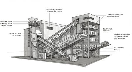 Industrial Building Schematic Featuring Conveyor Systems for Sorting ...
