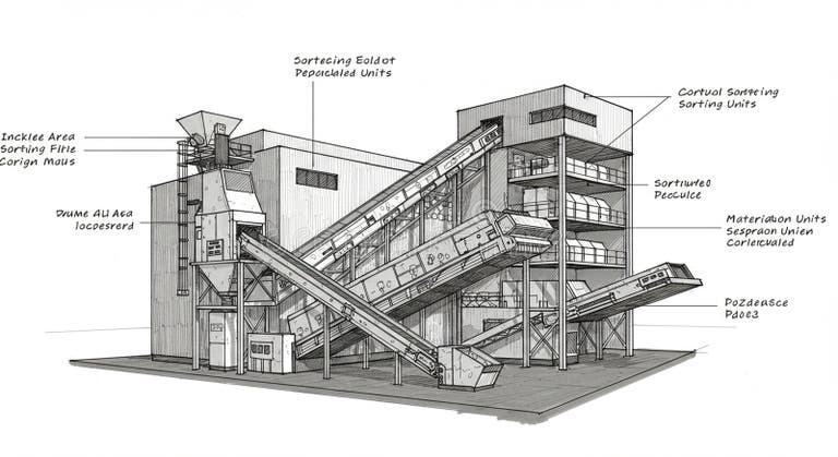 Industrial Building Schematic Featuring Conveyor Systems for Sorting Materials. it Has Stock ...