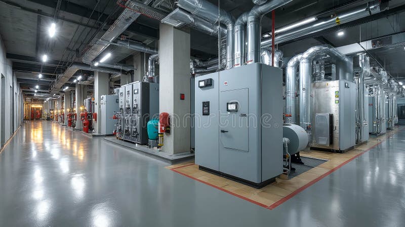 An Industrial Building with Several Large Boilers and Piping Systems ...