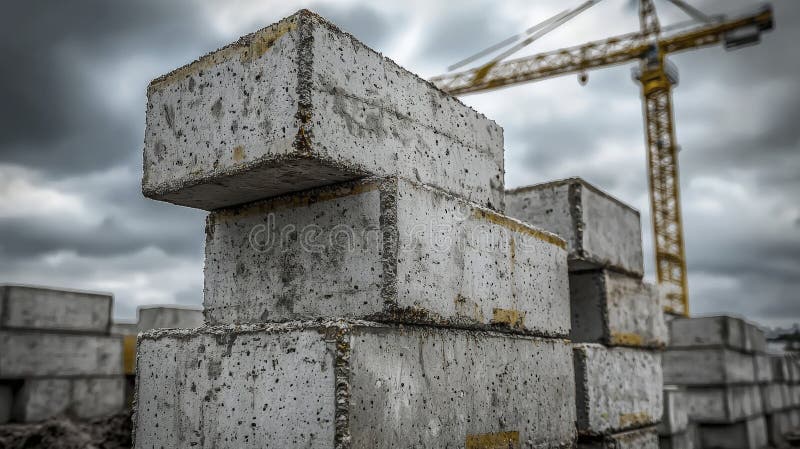 Industrial Building Site Close-up on Concrete Block Stacking for ...