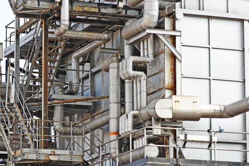 Industrial Building, Steel Pipelines Stock Image - Image of reflection ...