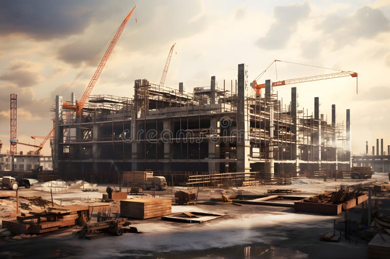 Industrial Building Under Construction Stock Illustration ...