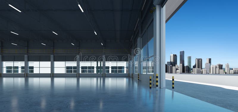 Industrial Building Warehouse Interior with Polished Concrete Floor ...