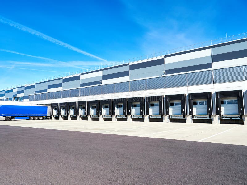 Industrial Building and Warehouse with Trucks Stock Photo - Image of ...