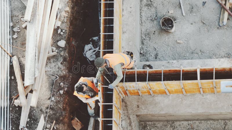 Industrial Building Workers Doing Job Raw Fundament Concrete Cement ...