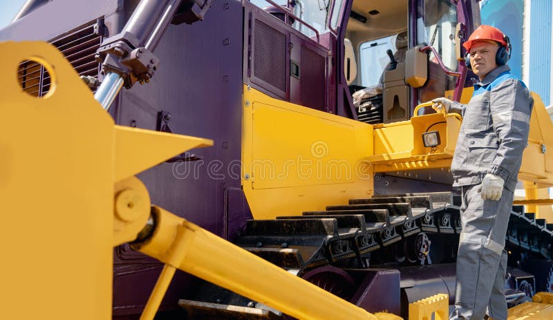 Industrial Bulldozer Driver Gets into Coal Loading Cab in Open Pit Mine ...