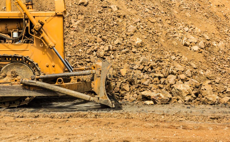 Industrial Bulldozer Moving Earth Pit or Quarry Stock Photo - Image of ...