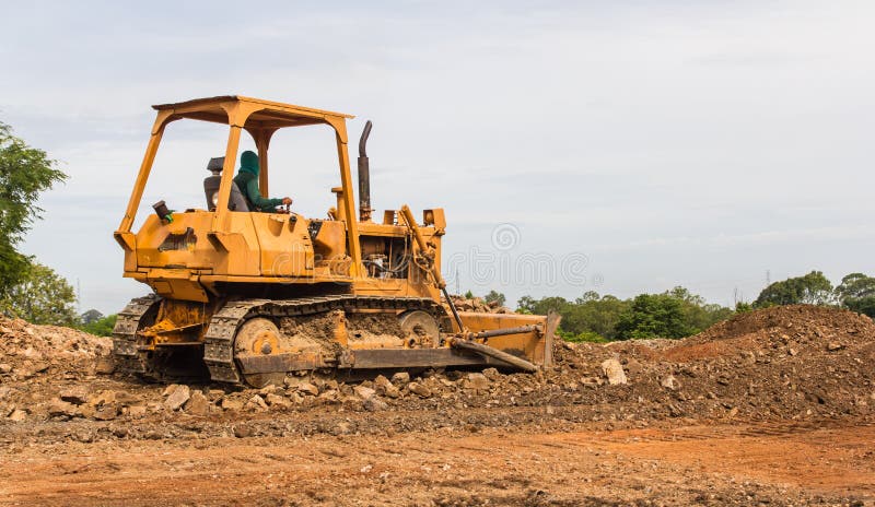 Industrial Bulldozer Moving Earth Pit or Quarry Stock Photo - Image of ...
