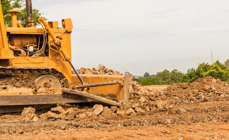 Industrial Bulldozer Moving Earth Pit or Quarry Stock Image - Image of ...