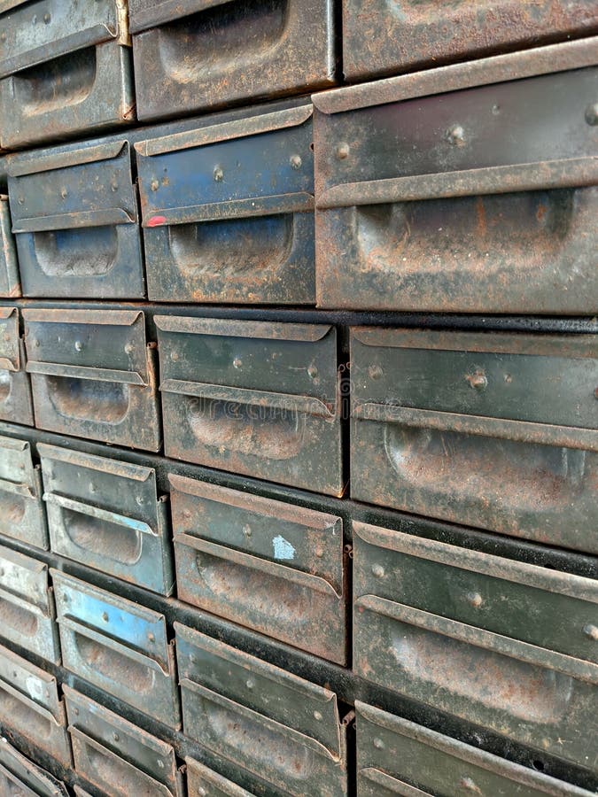 Industrial Cabinet Drawers All Rusty in an Engineers Workshop Stock ...