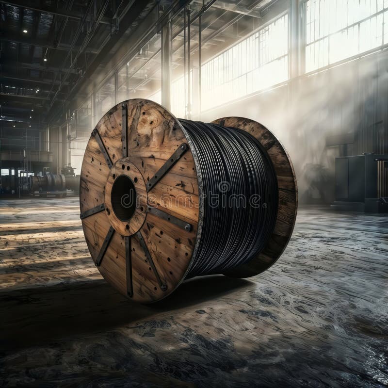 Industrial Cable Reel: Large Spool in Sunlit Warehouse Setting ...