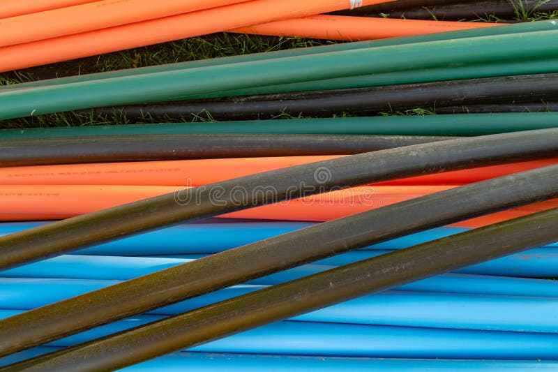 Industrial Cables Ready for Installation. Close-up of Fiber Optic ...