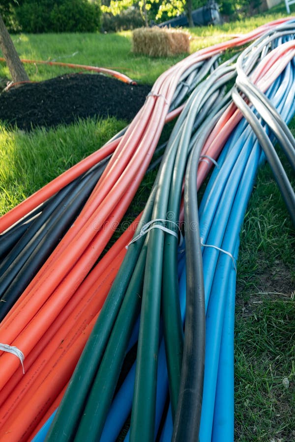 Industrial Cables Ready for Installation. Close-up of Fiber Optic ...
