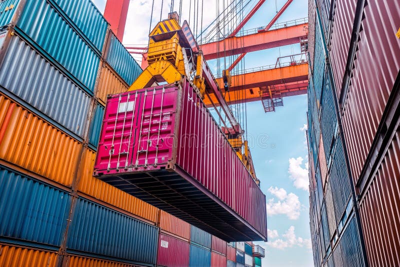 Industrial Cargo Containers at Shipping Yard Stock Illustration ...