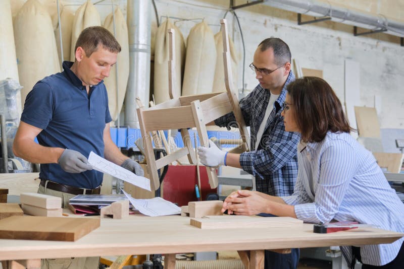 Industrial Carpentry Workshop, Group of Working People Stock Image ...
