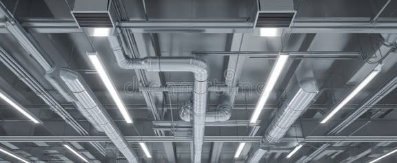 The Industrial Ceiling with Ductwork and Modern Lighting Features AI ...