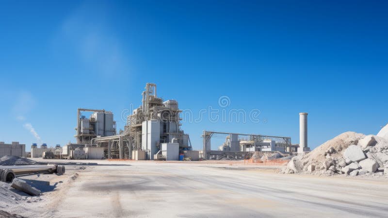 Industrial Cement Plant with Massive Structures Under Clear Blue Sky ...
