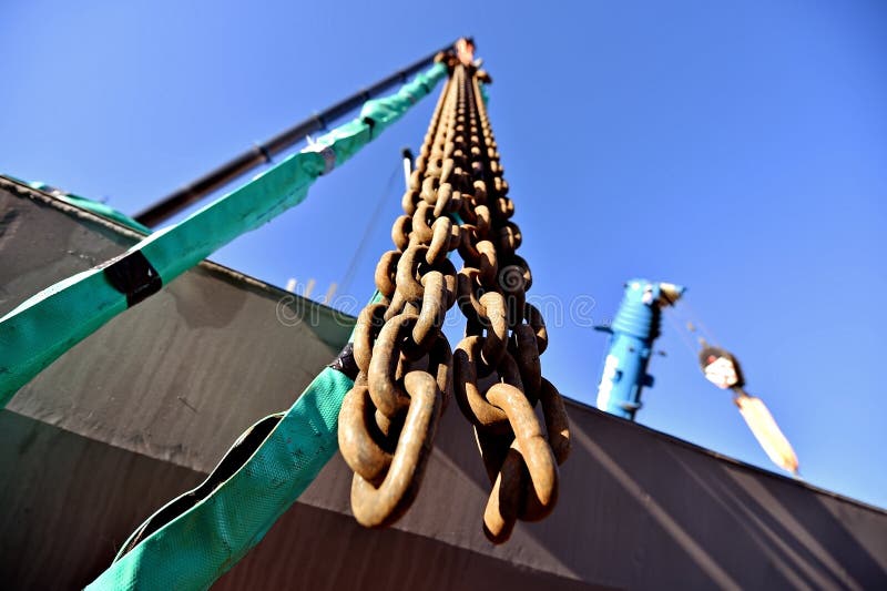 Industrial Chain on Construction Crane Stock Photo - Image of cargo ...