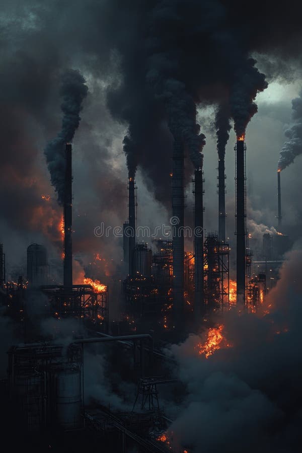 Industrial Chaos stock image. Image of fire, smog, dark - 364126145