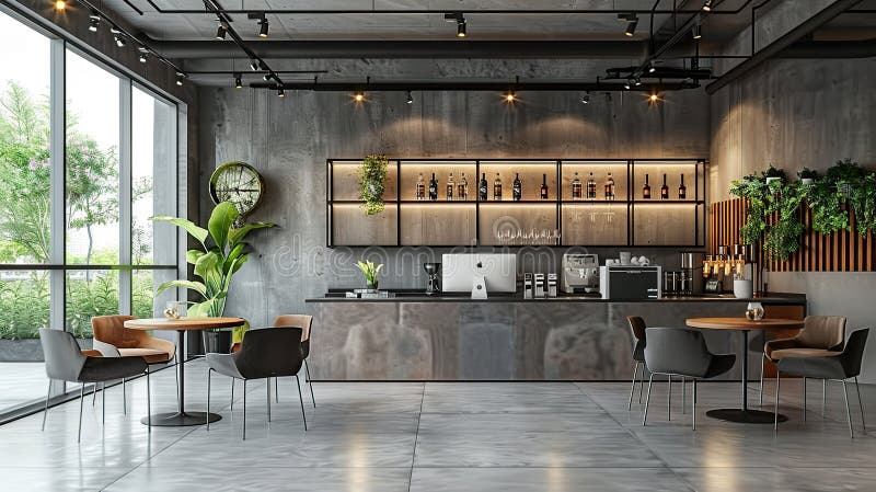 Industrial Chic Cafe Interior Design Stock Illustration - Illustration ...