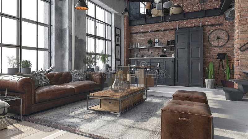 Industrial Chic Designing a Living Room. Generative Ai Stock Illustration - Illustration of ...