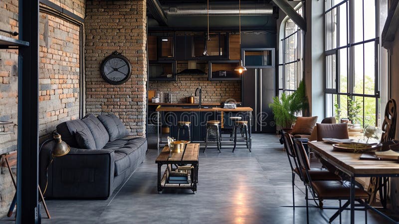 Industrial Chic Designing a Living Room. Generative Ai Stock Illustration - Illustration of ...
