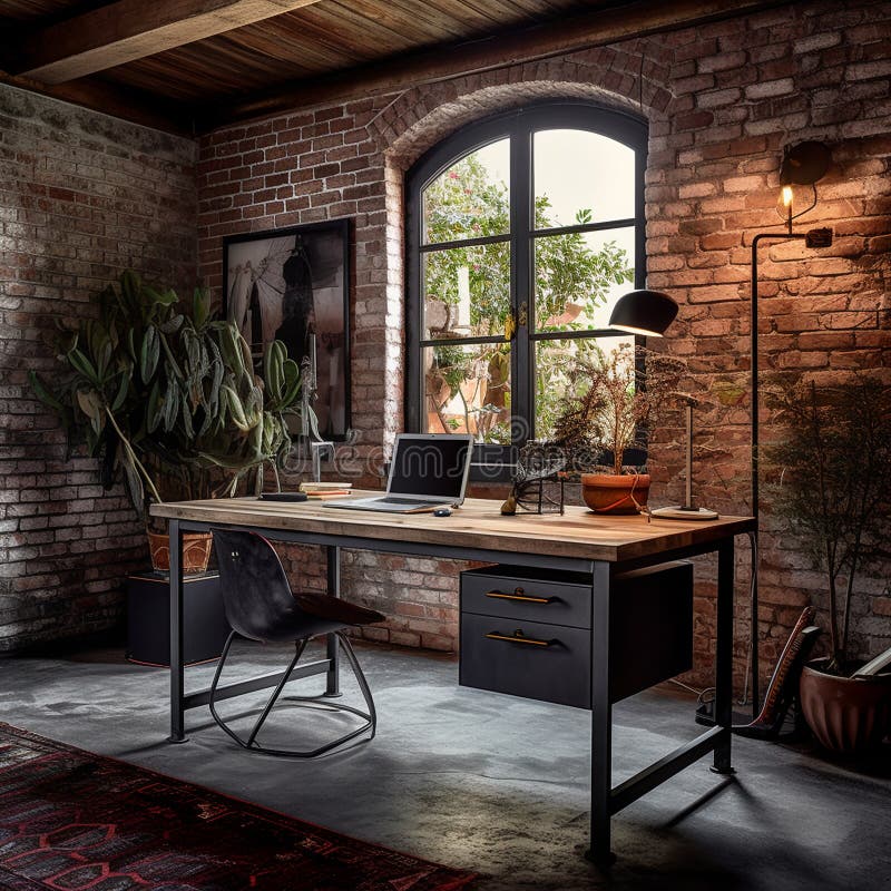 Industrial Chic Workspace: Combining Style and Functionality Stock ...