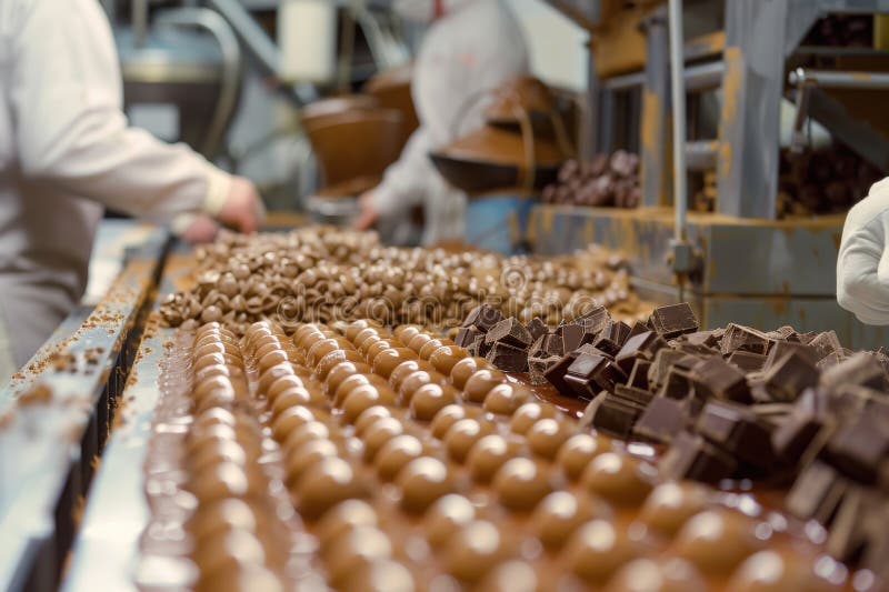 Industrial Chocolate Factory Making Candies with Machinery and ...
