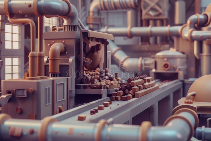 Industrial Chocolate Factory Making Candies with Machinery and ...