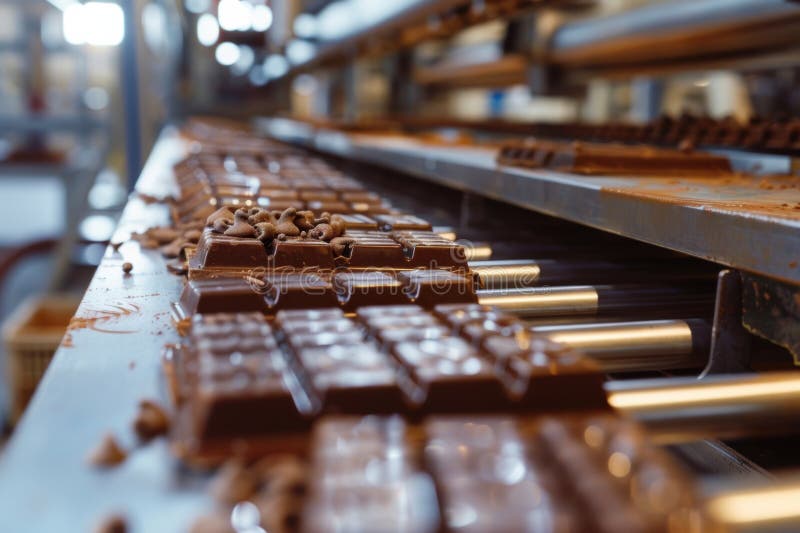 Industrial Chocolate Factory Making Candies with Machinery and ...