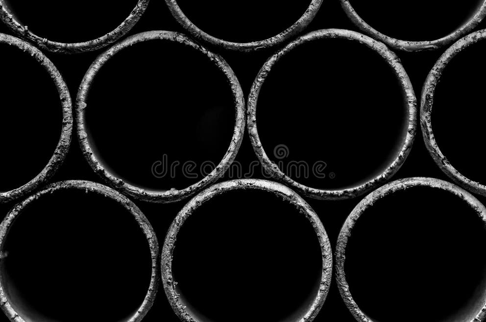 Industrial Circle Pipes in Black and White Stock Photo - Image of round ...