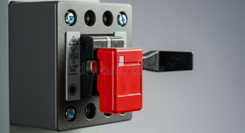 Industrial Circuit Breaker Panel Featuring a Manual Switch with a Red ...