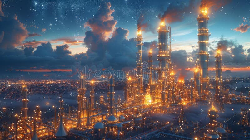 Industrial City at Dusk - Generative Ai Stock Illustration ...