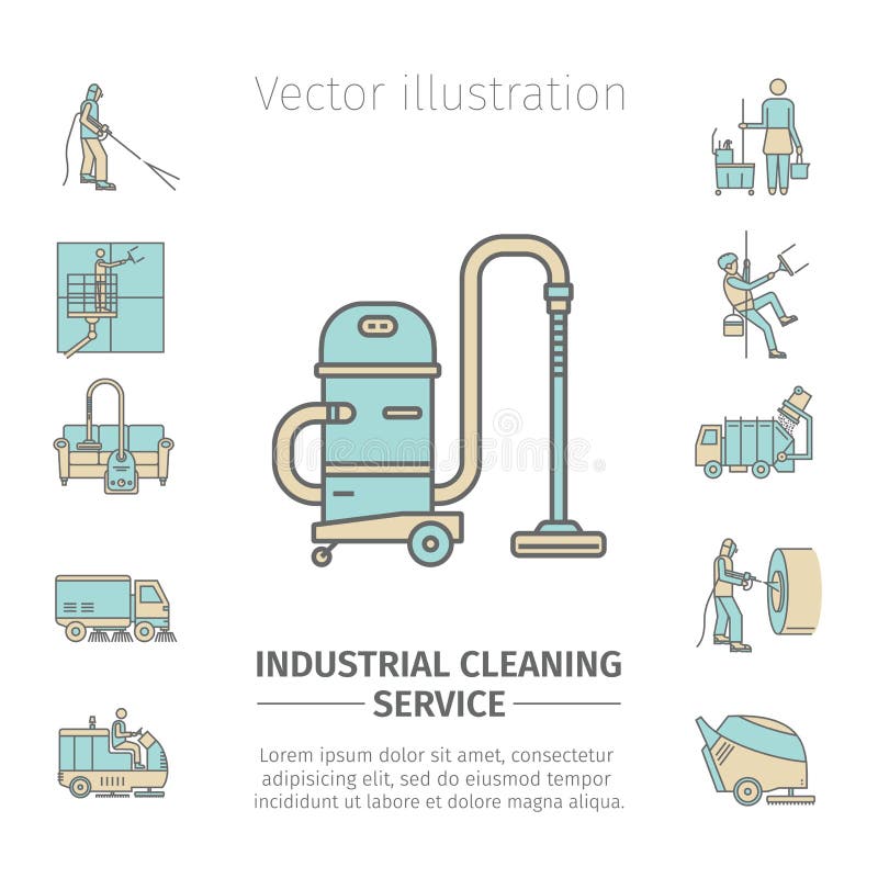 Industrial Cleaning Service Banner. Worker. Vacuum Scrubber. Sweeper ...