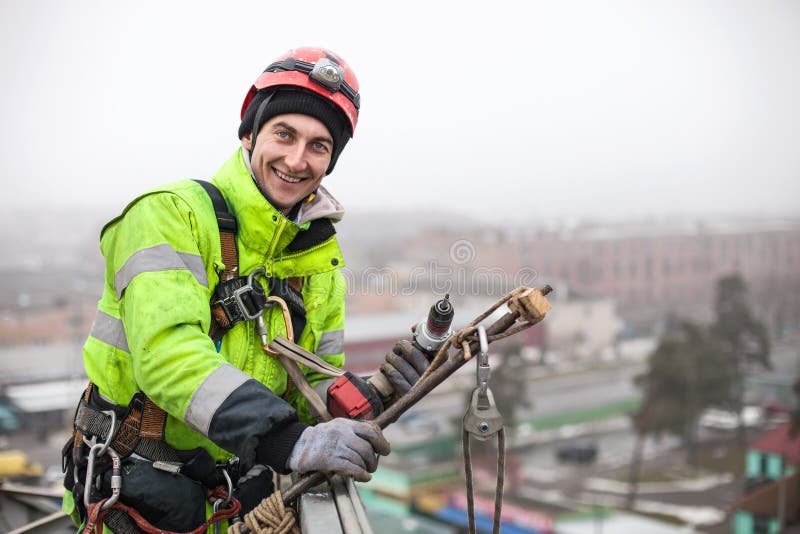 Industrial Climber on a Metal Construction Stock Photo - Image of ...