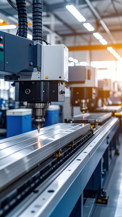 Industrial CNC Milling Machine with Cutting Tool in a Factory Setting ...