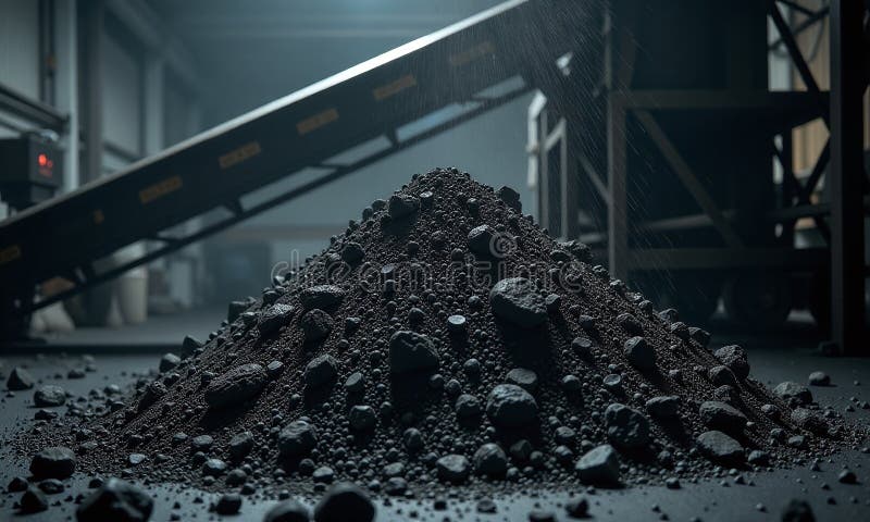 Industrial Coal Processing Dark Pyramid of Coal Conveyor Stock ...