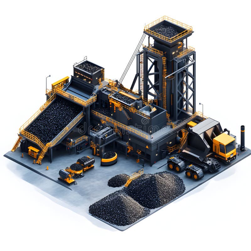 Industrial Coal Processing Facility Isometric View Stock Illustration ...