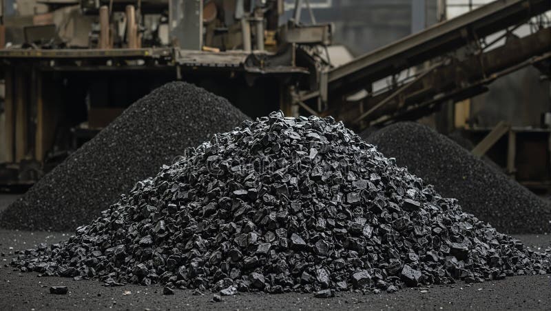 Industrial Coal Processing Facility with Textured Coal Chunks Conveyor ...