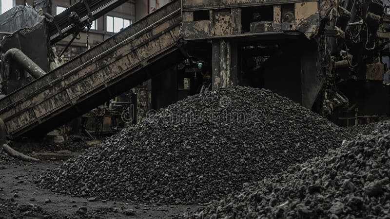 Industrial Coal Processing Facility with Textured Coal Chunks Conveyor ...