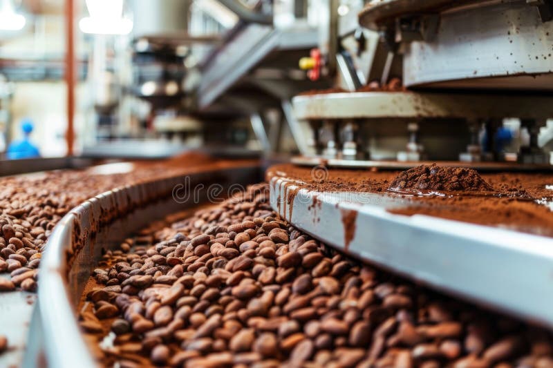 Industrial Cocoa Processing in Modern Chocolate Factory AI Stock Image ...