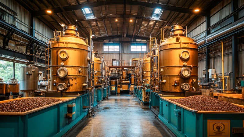 Industrial Coffee Processing Plant with Large Roasting Machines and ...