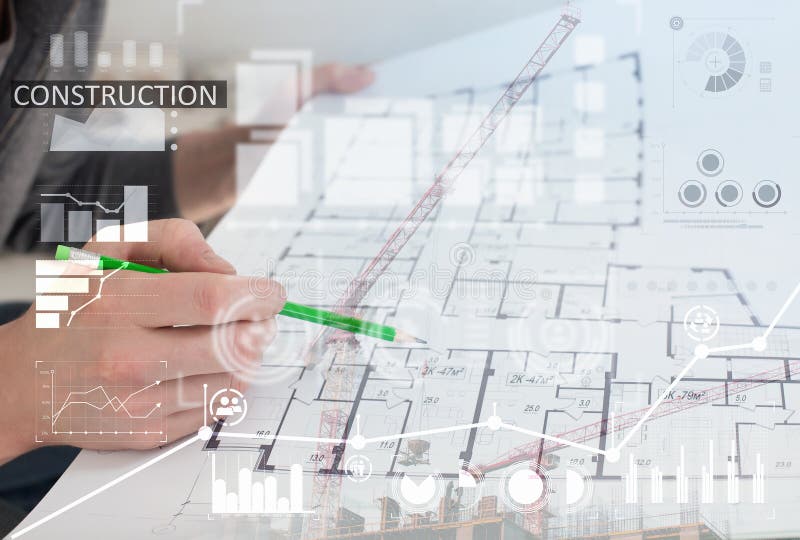 Industrial Collage with Charts and Construction Site Stock Photo ...